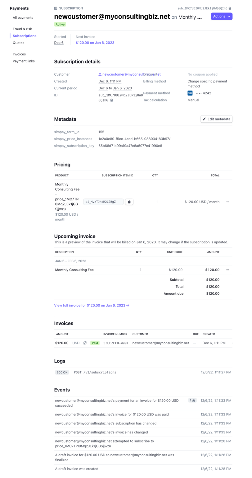 How to View Subscription Details in Stripe - WP Simple Pay